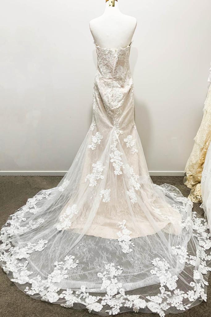 Strapless Long Train Lace Wedding Dress – Norah- Spend Less and Wear More